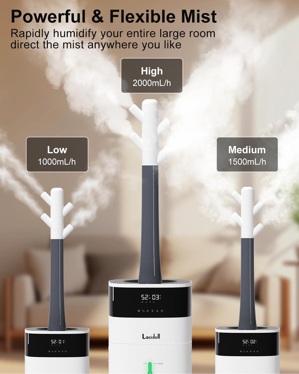 LACIDOLL Humidifier Large Room 5.3Gal/20L - Cool and Warm Mist Humidifiers for Home 3000 sq ft, Air Humidifiers for Bedroom with Diffuser&Extended Tube, Whole House Humidifiers for Nursery Baby Plants