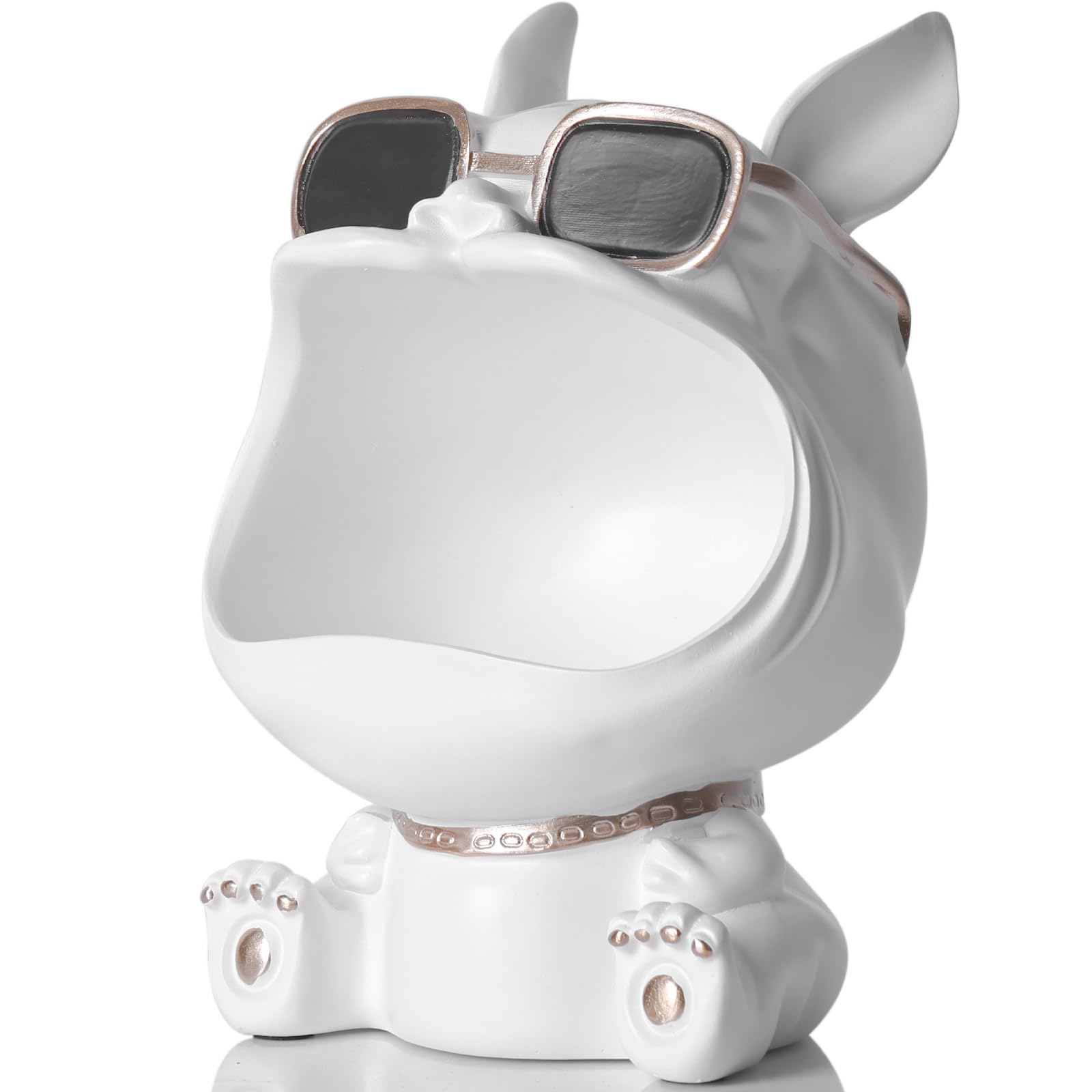 GAOSHENG White Candy Bowl, French Bulldog Statue, Key Bowl for Entryway Table,Cute Key Holder,Candy Dish, Key Holder Bowl,Office Desk,Home Decor Figurines Entryway Table Decor