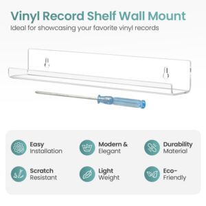 12-inch Clear Acrylic Vinyl Record Shelf Wall Mount, 6-Pack Floating Album Display for Vinyl Records, Books, and Décor – Perfect for Living Room, Bedroom, Bathroom, or Kitchen, Easy to Install