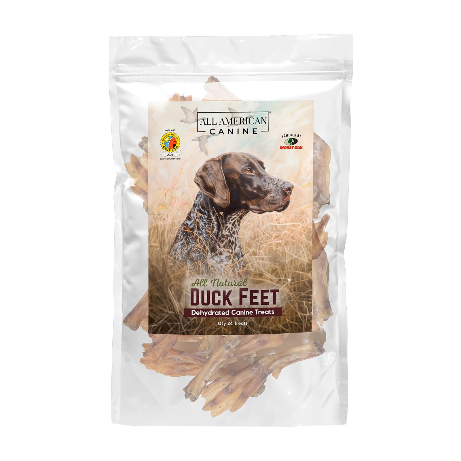 All American Canine Duck Feet Natural Single Ingredient Chewy Digestible Low-Fat Dehydrated Dog Treats for Training, Rewarding, Teeth Cleaning - 24 Treats