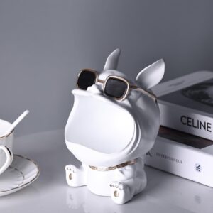 GAOSHENG White Candy Bowl, French Bulldog Statue, Key Bowl for Entryway Table,Cute Key Holder,Candy Dish, Key Holder Bowl,Office Desk,Home Decor Figurines Entryway Table Decor