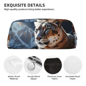 CSGJMYGS Pencil Case Leather Pencil Pouch Mountain Lions Pencil Bags Large Capacity Pencil Organizer with Zipper Portable Travel Makeup Bag Desktop Stationery Organizer for Women Men