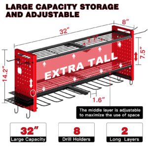 NattyDot Power Tool Organizer Wall Mount,Cordless Drill Hanger Storage Rack 8 Drill Holder,3 Layers Heavy Duty Power Tool Storage Rackr(Red)