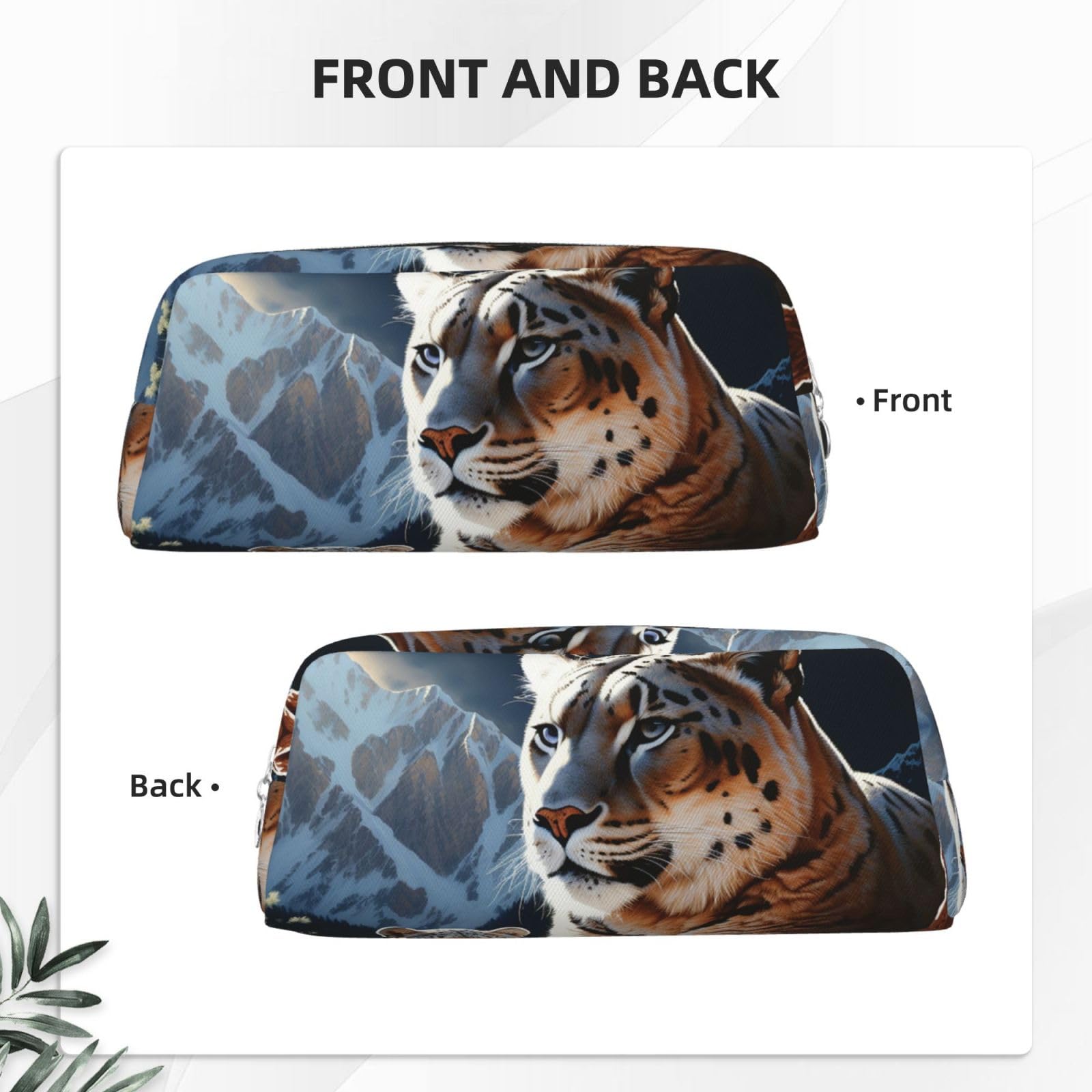 CSGJMYGS Pencil Case Leather Pencil Pouch Mountain Lions Pencil Bags Large Capacity Pencil Organizer with Zipper Portable Travel Makeup Bag Desktop Stationery Organizer for Women Men