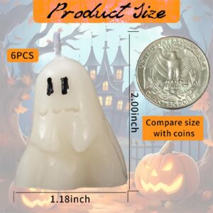 Asbondy 6 Pcs Halloween Ghost Candles, Cute Ghost Decorative Candle Set, Burning Candles, White Soy Wax Horror Candles for Halloween Party and Table Decorations