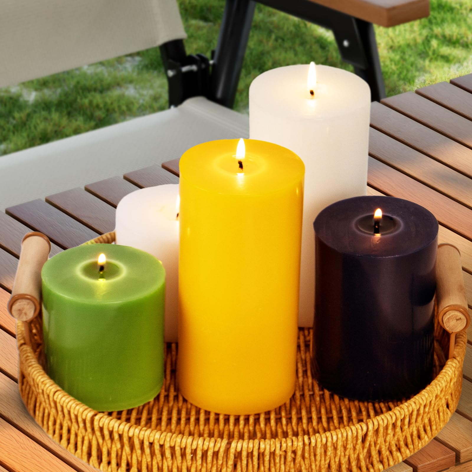 KONNI Yellow Pillar Candles Set of 3, 3"x 6" Unscented Pillar Candles Bulk, 56 Hours Long Burning Candles, Smokeless&Dripless Large Round Candle for Wedding, Home Decoration, Parties, Spas, Dinner