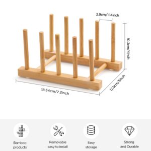 Oyydecor Bamboo Dish Drying Rack for Kitchen Counter and Cabinet, Dish/Book/Plate/Bowl/Cup/Cutting Board/Pot Lid Organizer for Kitchen, Living Room, Study, Display Cabinet (4 Slots)