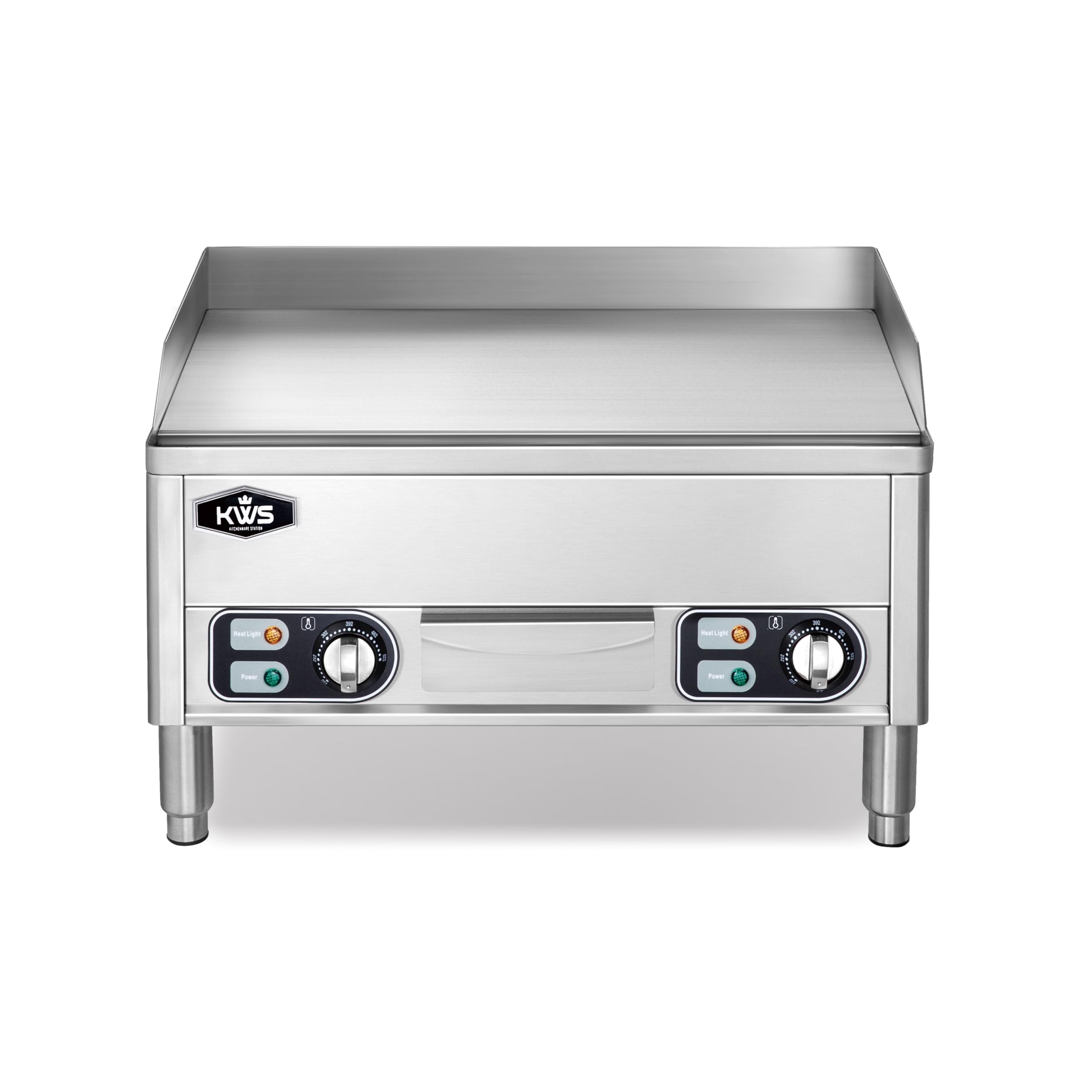 KWS CG-24 Commercial Electric Griddle, 120V, 3500W, 23.5 x 14 in Cooking Area, Dual Burners, 122-572°F Temp Range