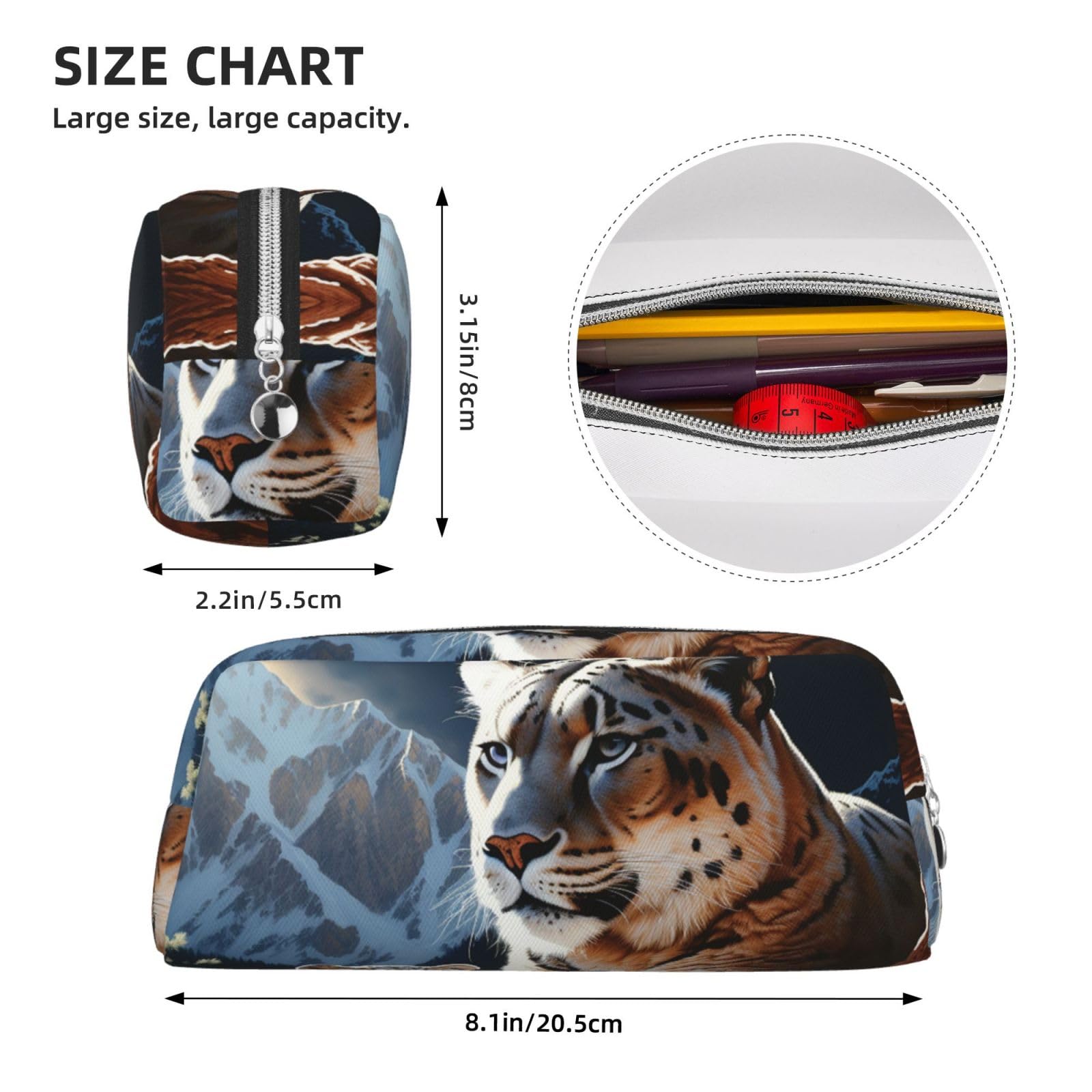 CSGJMYGS Pencil Case Leather Pencil Pouch Mountain Lions Pencil Bags Large Capacity Pencil Organizer with Zipper Portable Travel Makeup Bag Desktop Stationery Organizer for Women Men