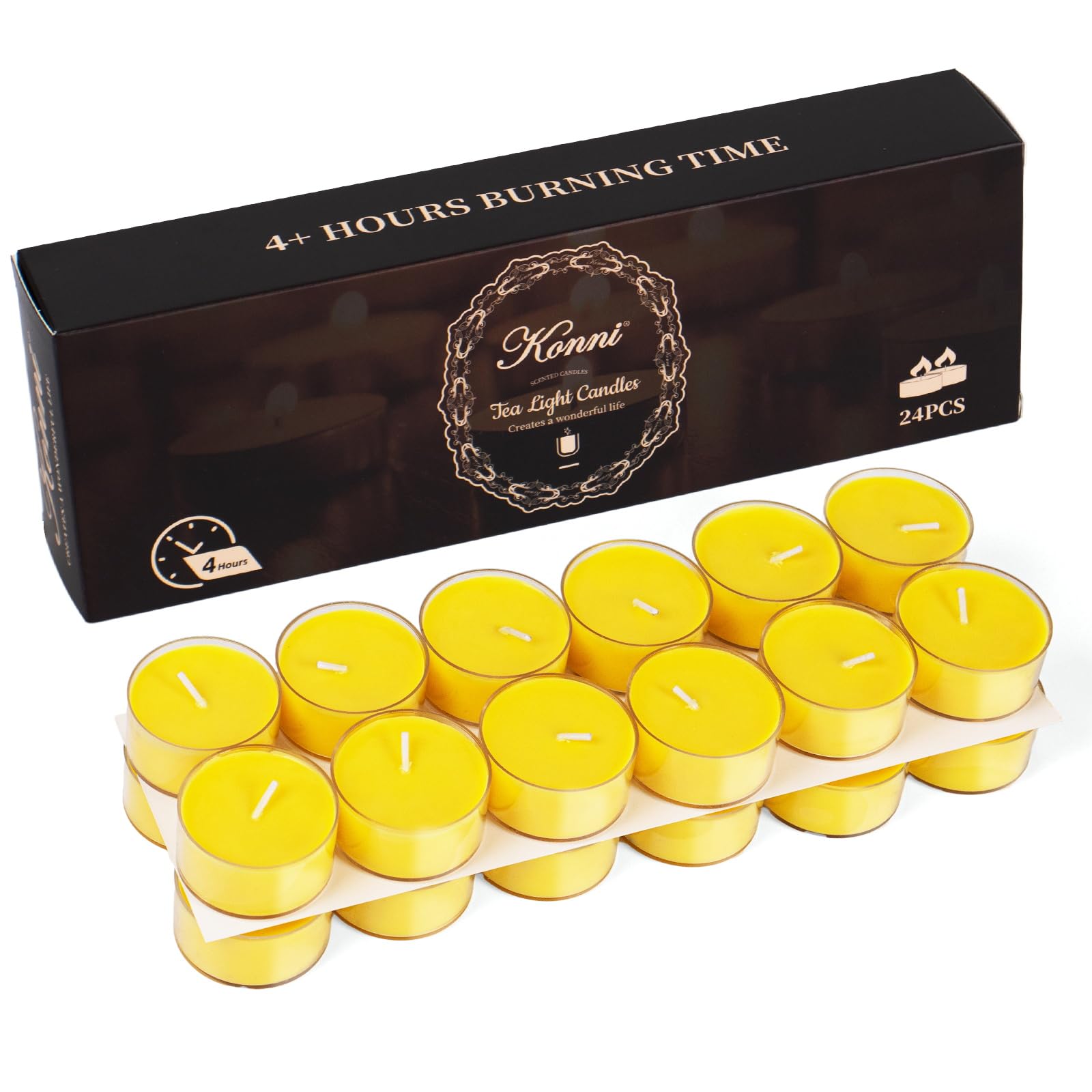 Tea Lights Candles Unscented 24 Pack Smokeless Dripless with 4 Hour, Small Votive Candle for Home, Pool, Shabbat, Weddings & Emergencies