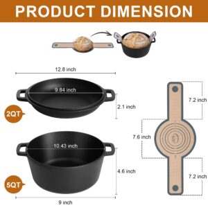 E-far Pre-Seasoned Cast Iron Dutch Oven, 5 Quart 2 in 1 Dutch Oven Pot with Skillet Lid and Silicone Bread Sling, Ideal for Bread Baking, Cooking, Stewing, Frying, Induction & Oven Safe - Black