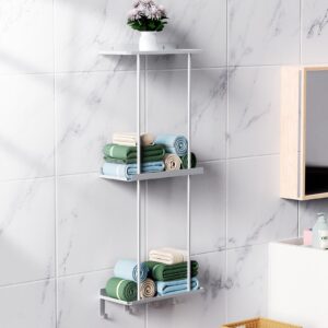 foirfe 3 tier wall mounted bathroom towel storage rack with wood shelf space saving solution for small bathrooms stylish and functional sliver design