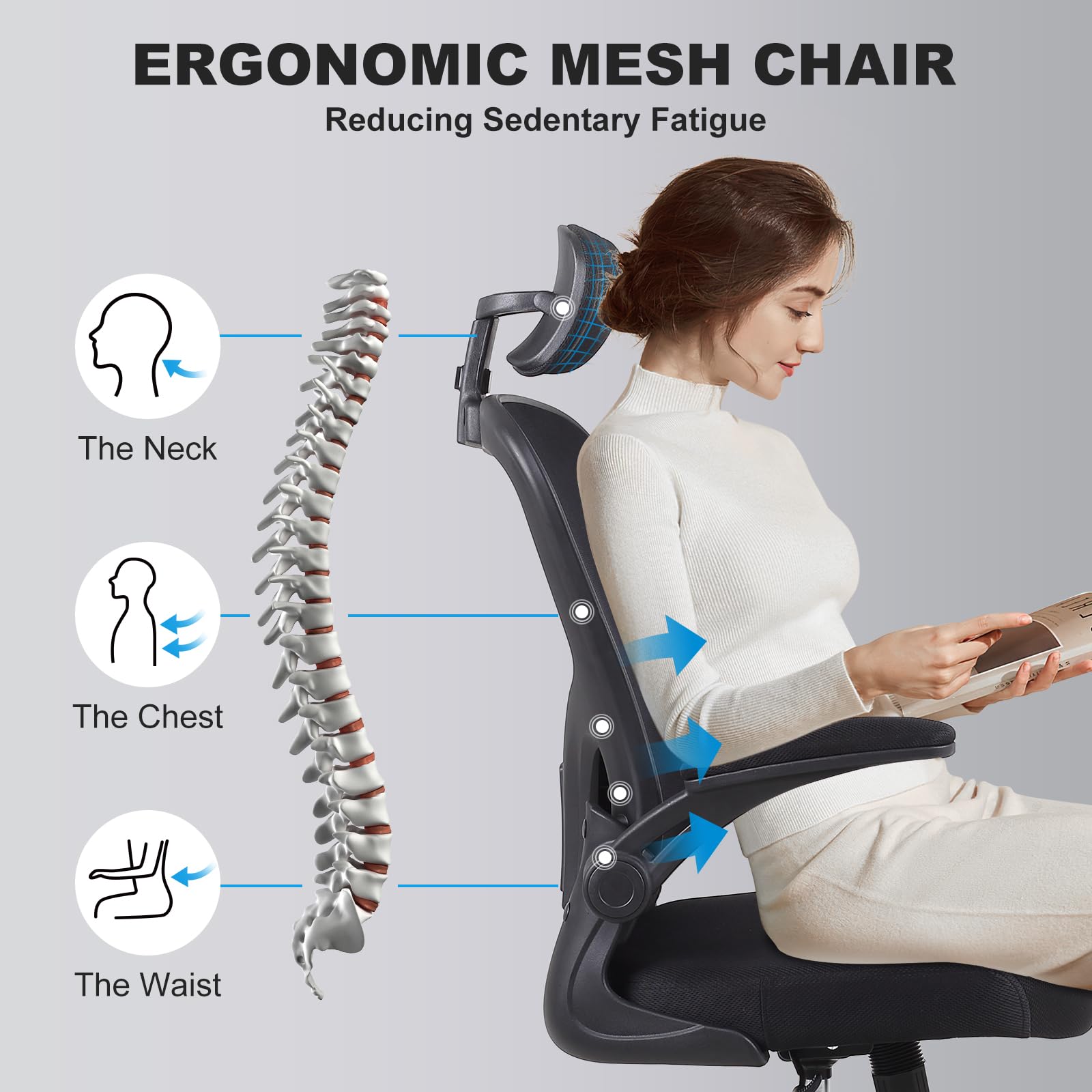 10 Pack Ergonomic Office Desk Chair- Mesh Home Office Desk Chairs with Lumbar Support & 3D Adjustable Armrests (10 Pack)