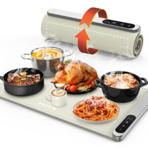 FEPPO Food Warming Mat, Upgrade High-tech Graphene Heating Film, Fast Full Surface Electric Warming Tray with 6 Level Adjustable Temperature and 6 Hours Timer, Roll Up Food Warmers for Parties Buffet