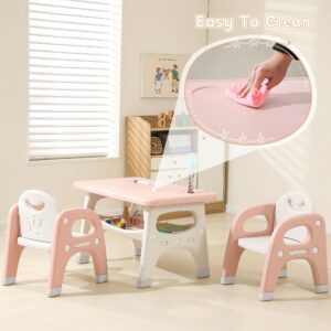 SINKIPA Kids Table and 2 Chairs Set, Toddler Activity Table Set with Storage Shelf, Toddlers Table and Chairs Set with Anti-Slip Foot Covers, Tables for Reading, Drawing, Eating, Playing