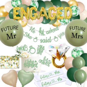 sage green engagement party decorations, she said yes decorations banner future mr and mrs balloons for just engaged decor, sage green balloons for bridal shower decorations