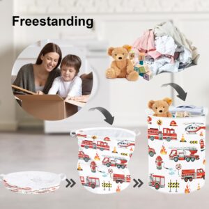 Clastyle Large Red Fire Engine Kid Laundry Hamper for Boy Collapsible Dog Clothes Toy Storage Basket with Lid for Nursery