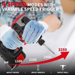 RYOJEGK Compact Cordless Impact Driver Set,1/4”Hex Chuck 250Nm(185 Ft-lbs) Brushless Impact Drill/Driver With 4-Speed,2.0Ah Battery,24PCS Set of Accessories, llave De Impacto Eléctrica for Home & Auto