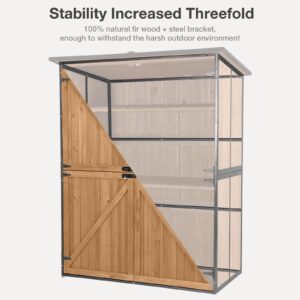 MEDEHOO Outdoor Storage Shed with Floor - Waterproof Natural Fir Cabinet with Adjustable Shelves and Double Lock for Anti-Theft - Suitable for Storing Garden Tools, and Household Debris (Brown)