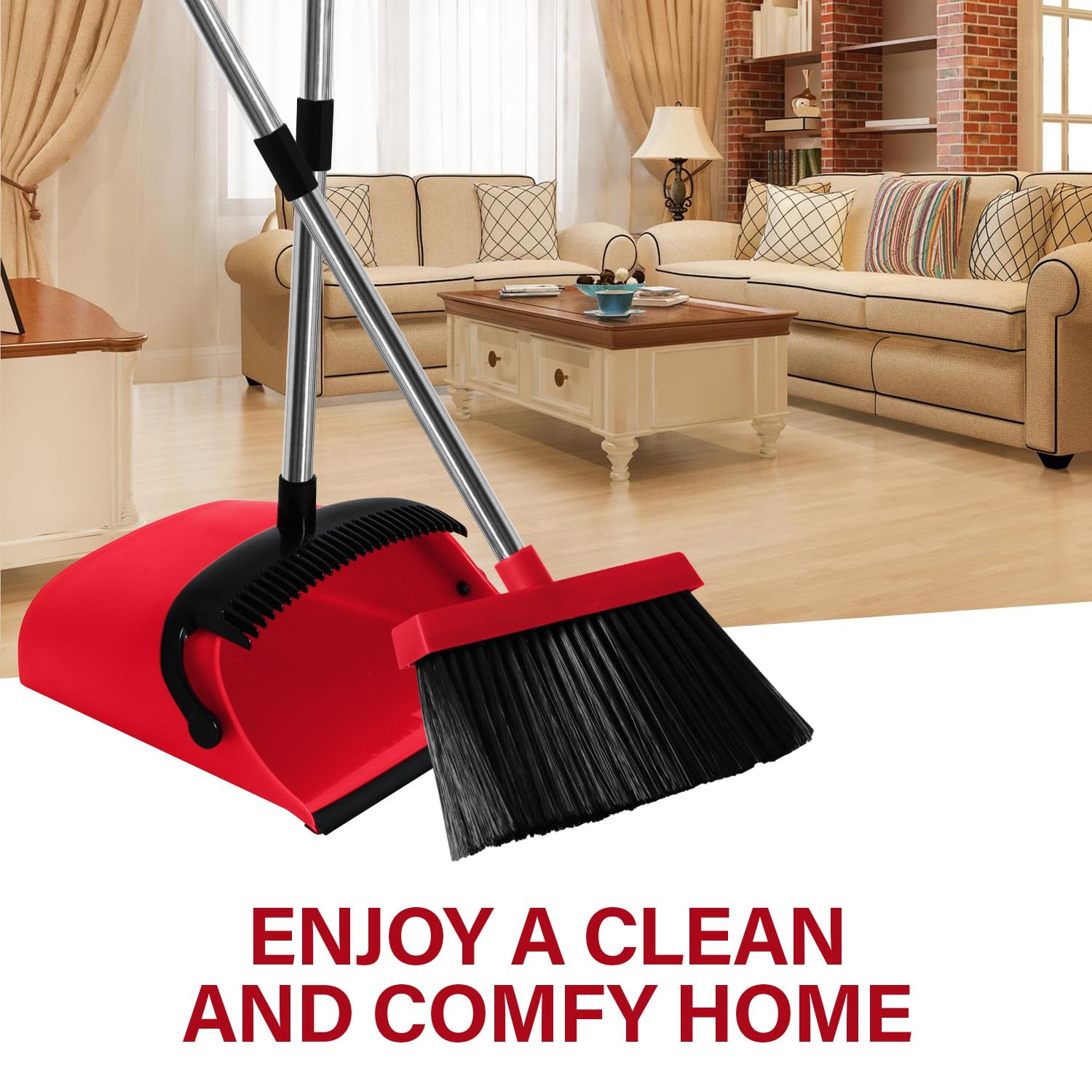 MOPPLEX Broom and Dustpan Set Combo, Kitchen Broom and Dustpan for Easy Sweeping, Premium Broom and Dustpan Set for Home Cleaning, Perfect Dust Pan and Broom Set for Home, Kitchen, and Office