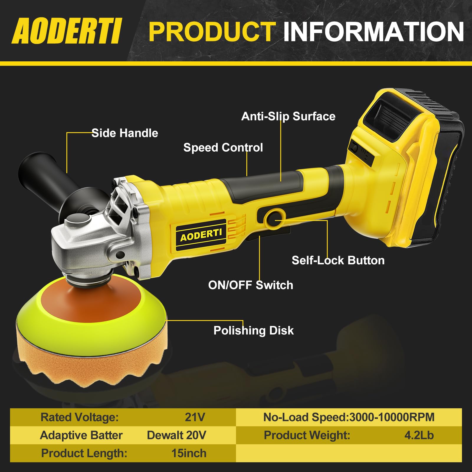 Cordless Buffer Polisher Compatible with DEWALT 20V Max Battery, 5000-10000RPM Variable Speed Brushless Motor Car Buffer, Rotary Polisher for Boat and Wood, Car Polishing and Waxing (Tool Only)