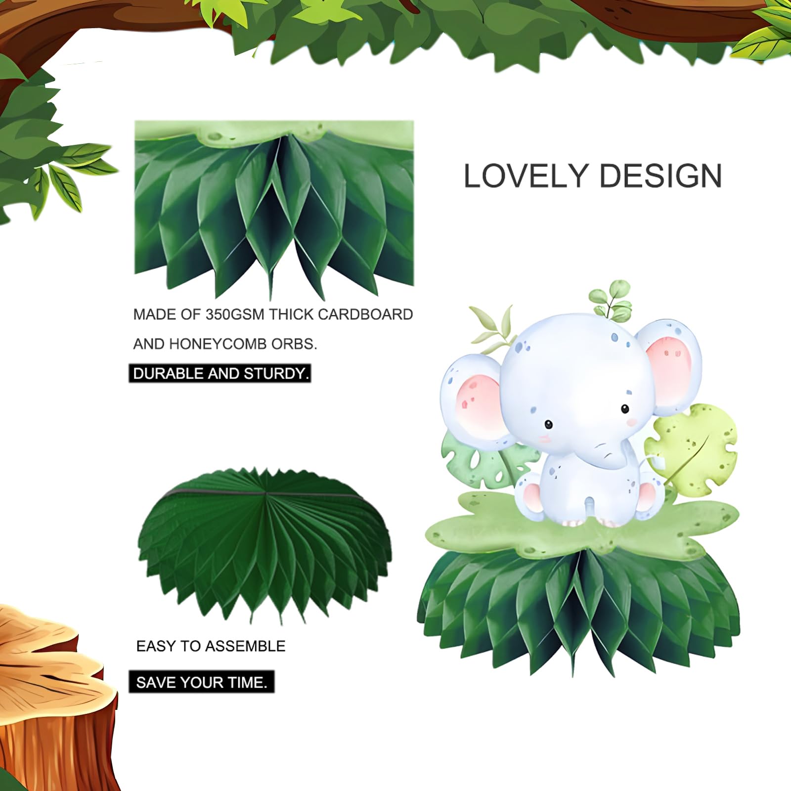 Jamonxi Jungle Theme Baby Shower Decorations Gender Neutra For Boy Girl, Green Honeycomb Centerpiece Table Decorations Safari Kids Birthday Party Supplies For Classroom Bedroom