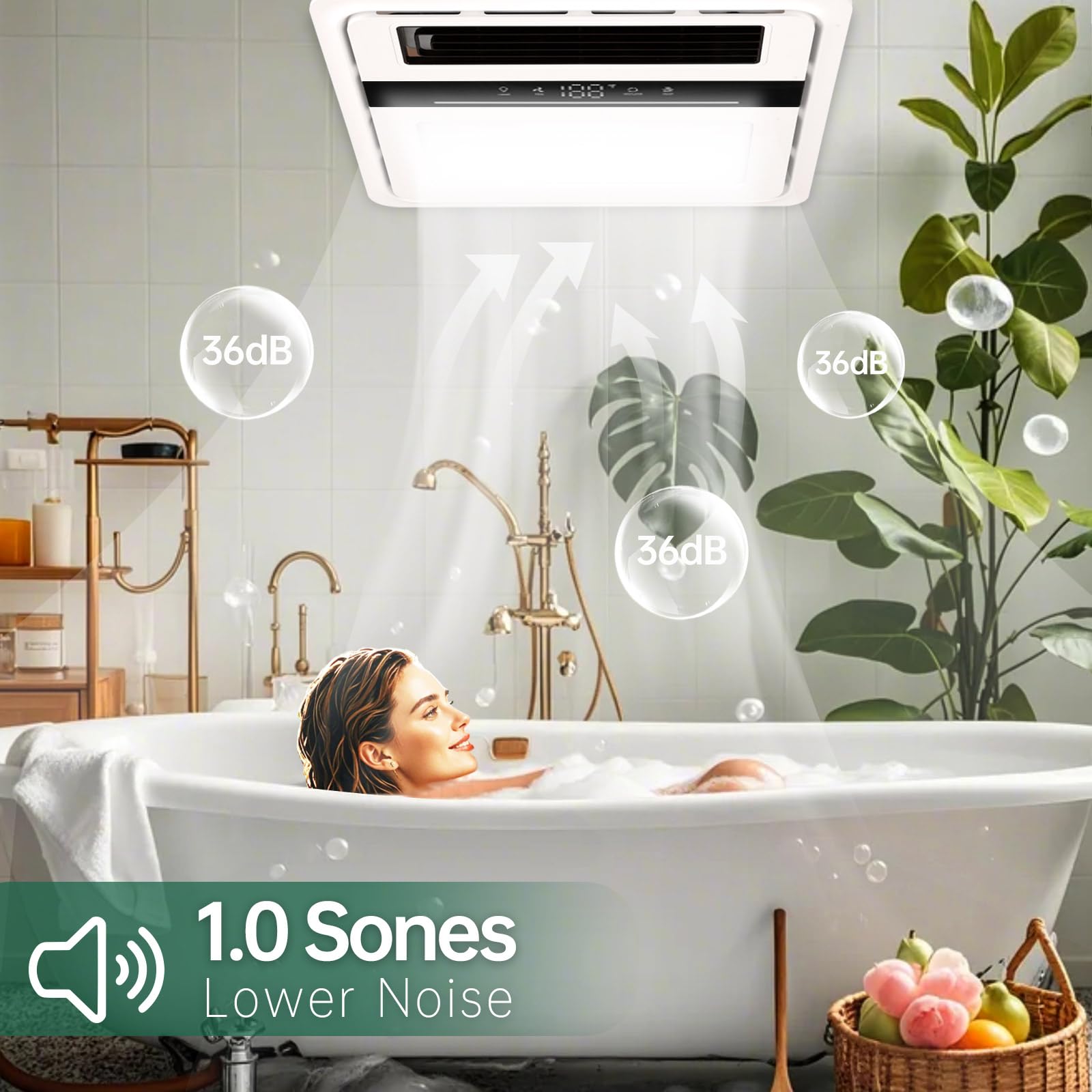 VallisCo Bathroom Exhaust Fan with Light and Heater 4 in 1 Bathroom Fan with Heater for Ventilation, Lighting, Warming, and Drying Powerful & Quiet Bathroom Fan with Light and Heater for Comfort