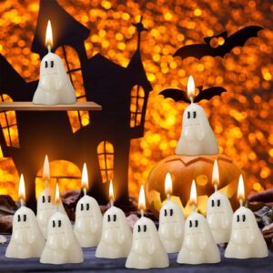 Asbondy 6 Pcs Halloween Ghost Candles, Cute Ghost Decorative Candle Set, Burning Candles, White Soy Wax Horror Candles for Halloween Party and Table Decorations