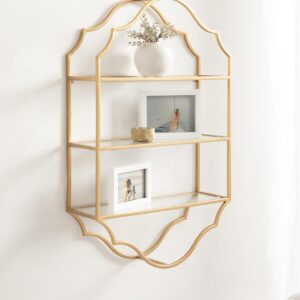 Kate and Laurel Leanna Scalloped Three-Tiered Wall Shelf, 20 x 32, Gold, Decorative Floating Shelf Storage and Wall Organizer for Bathroom Over Toilet Storage or Display