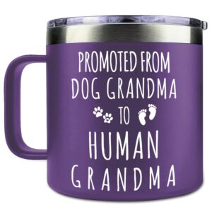 gossby 14oz grandma cup tumbler - promoted from dog grandma to human grandma - christmas gift for new grandma, first time grandma, soon to be grandma - grandma baby announcement gift