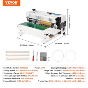 VEVOR Continuous Bag Band Sealing Machine, 0.24-0.47 in/6-12 mm Seal Width, Horizontal Band Sealer Machine with Digital Temperature Control, Bag Sealer for 0.02-0.8 mm Plastic Bags with Count Function