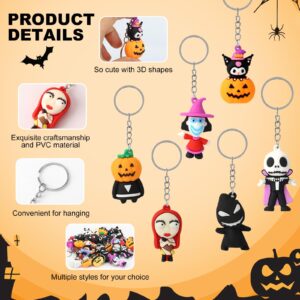 Becfupo 24 Pcs Halloween Keychains Bulk, 3D Shaped Pumpkin Ghost Skull Head Halloween Keychain Accessories For Adults Halloween Party Supplies, Halloween Party Decoration