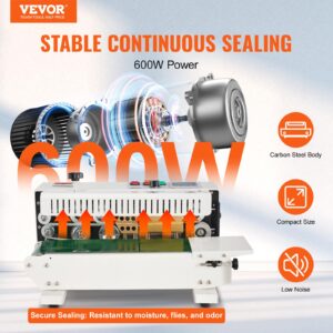 VEVOR Continuous Bag Band Sealing Machine, 0.24-0.47 in/6-12 mm Seal Width, Horizontal Band Sealer Machine with Digital Temperature Control, Bag Sealer for 0.02-0.8 mm Plastic Bags with Count Function