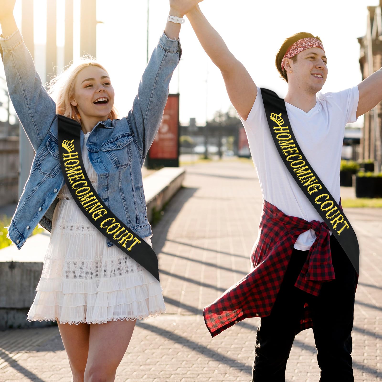 Homecoming Court Sashes with Gold Glitter, 4 Count Bulk Pack Black Homecoming Party Prom Sash for Pageants Homecoming Party School Dance Graduation Party Decorations Accessories (Black + Gold)