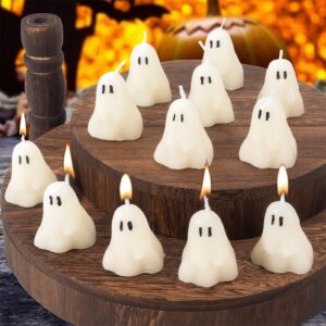 Asbondy 6 Pcs Halloween Ghost Candles, Cute Ghost Decorative Candle Set, Burning Candles, White Soy Wax Horror Candles for Halloween Party and Table Decorations