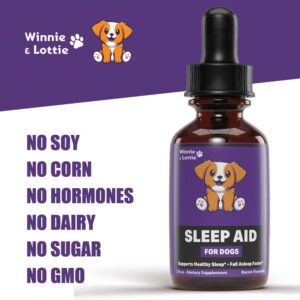 Winnie & Lottie Natural Dog Sleep Aid | Sleep Aid for Dogs | Dog Melatonin | Promotes Deep, Restful Sleep in Dogs | Melatonin for Dogs | Dog Anxiety Relief | Calming for Dogs | Dog Calming | 1 fl oz