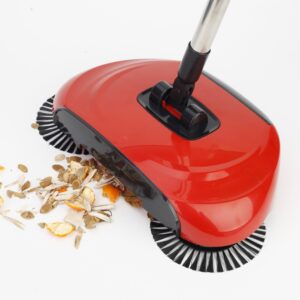 Generic 3-in-1 Easy Sweep: Hand Push Sweeper, Mop, Vacuum Combo for All Hard Floors - Effective on Pet Hair & Spills, Extra Cloths Included (Bright Red,Broom + 2 Original Cloths)