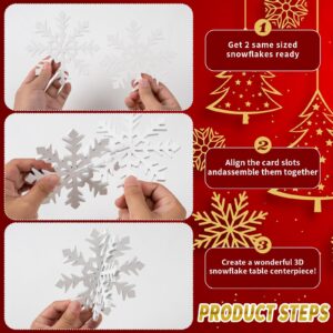 OuMuaMua 12 Set Winter Christmas Centerpiece Table Decorations - 24pcs Wooden Snowflakes Decor 3D White Snowflake Tabletop Decor for Xmas Holiday Tiered Tray Desk Winter Farmhouse Home Decor