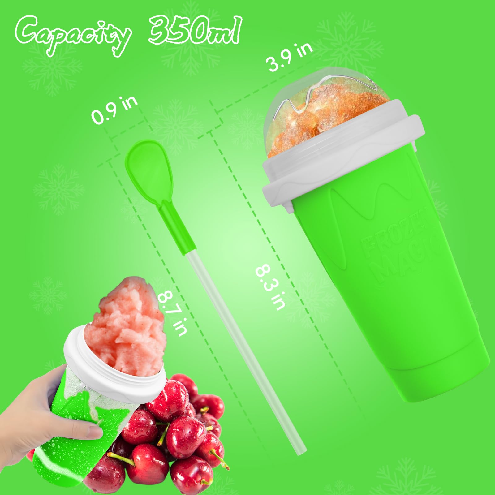 Slushy Maker Cup - DIY Magic Slushy Maker Squeeze Cup, Portable Smoothie Squeeze Cup for Juices, Milk and Ice Cream Make, Double Layers Silicone Slushie Cup with Straw for Friends,Family Gifts (green)