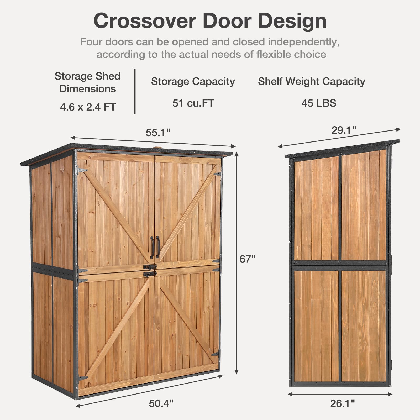 MEDEHOO Outdoor Storage Shed with Floor - Waterproof Natural Fir Cabinet with Adjustable Shelves and Double Lock for Anti-Theft - Suitable for Storing Garden Tools, and Household Debris (Brown)