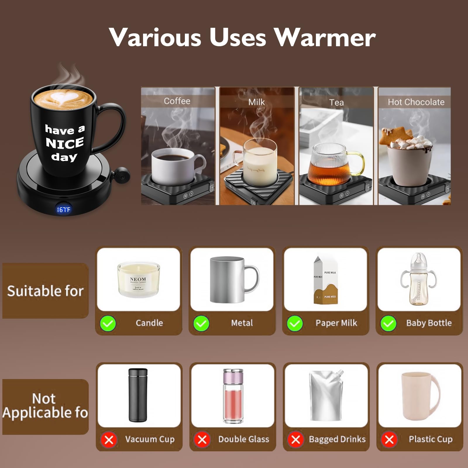 Coffee Mug Warmer & Mug Set, 60W Coffee Cup Warmer for Desk Home Office Use with 4-Temperature Settings, Auto On/Off Gravity-Induction, 14Oz Mug, Great Coffee Gift on Christmas/Birthday, 2024 Upgrade