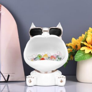 GAOSHENG White Candy Bowl, French Bulldog Statue, Key Bowl for Entryway Table,Cute Key Holder,Candy Dish, Key Holder Bowl,Office Desk,Home Decor Figurines Entryway Table Decor