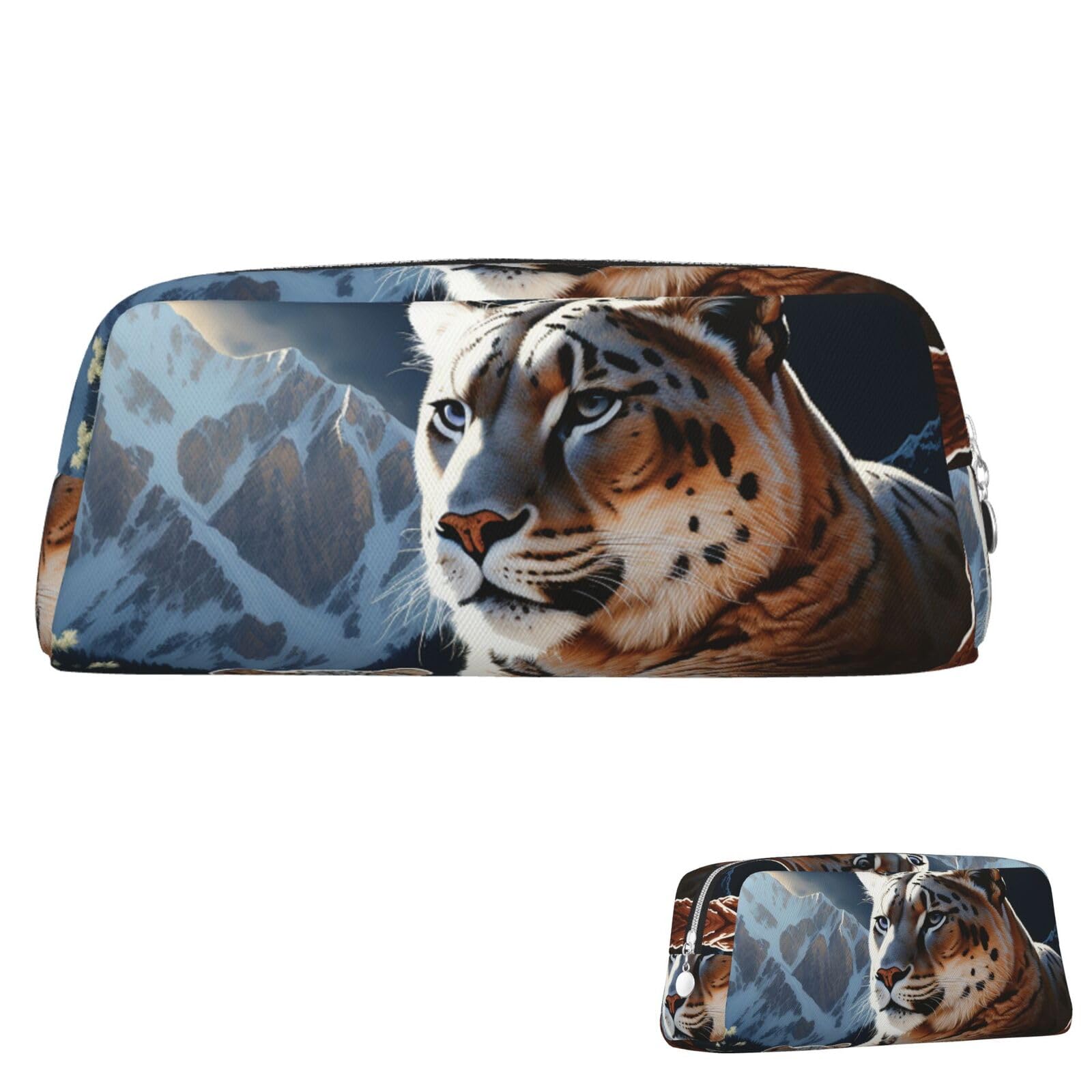 CSGJMYGS Pencil Case Leather Pencil Pouch Mountain Lions Pencil Bags Large Capacity Pencil Organizer with Zipper Portable Travel Makeup Bag Desktop Stationery Organizer for Women Men