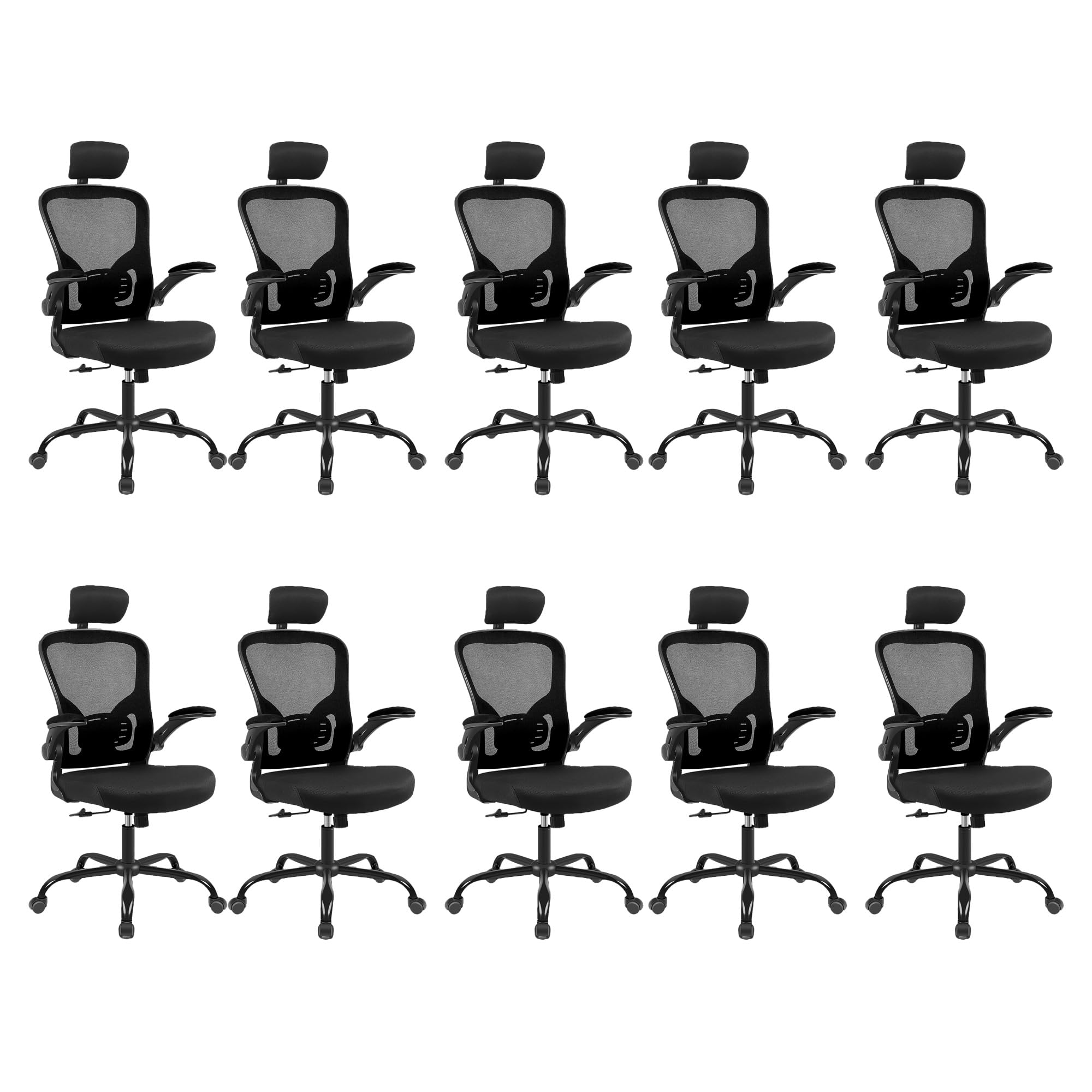 10 Pack Ergonomic Office Desk Chair- Mesh Home Office Desk Chairs with Lumbar Support & 3D Adjustable Armrests (10 Pack)