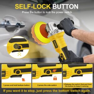 Cordless Buffer Polisher Compatible with DEWALT 20V Max Battery, 5000-10000RPM Variable Speed Brushless Motor Car Buffer, Rotary Polisher for Boat and Wood, Car Polishing and Waxing (Tool Only)