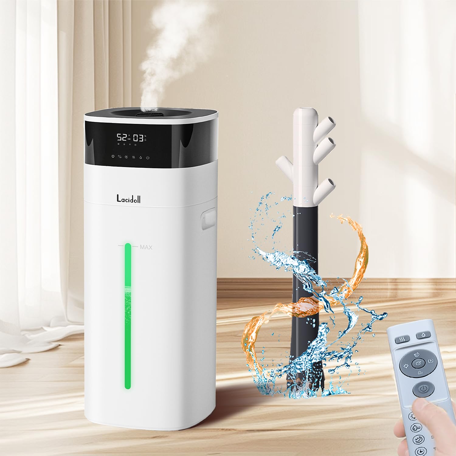 LACIDOLL Humidifier Large Room 5.3Gal/20L - Cool and Warm Mist Humidifiers for Home 3000 sq ft, Air Humidifiers for Bedroom with Diffuser&Extended Tube, Whole House Humidifiers for Nursery Baby Plants