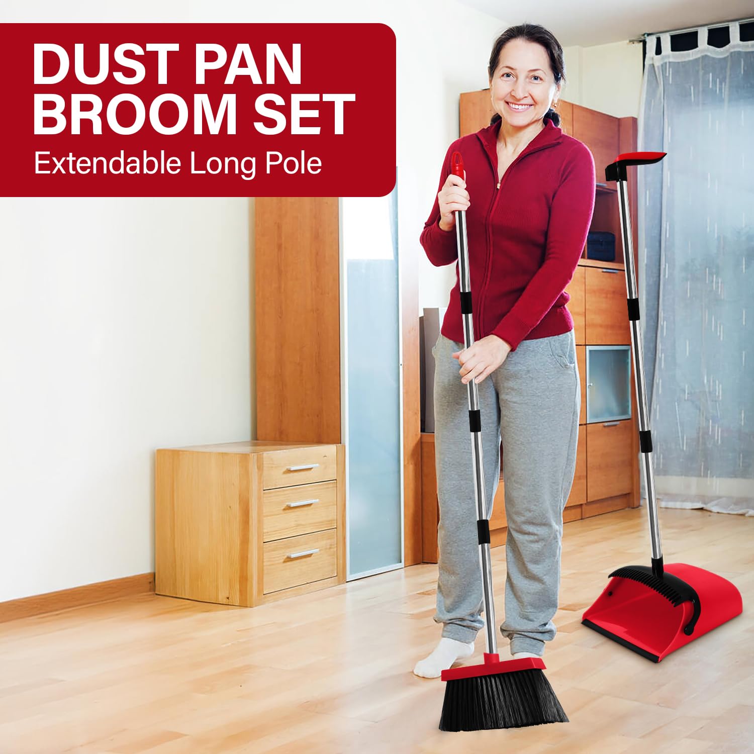 MOPPLEX Broom and Dustpan Set Combo, Kitchen Broom and Dustpan for Easy Sweeping, Premium Broom and Dustpan Set for Home Cleaning, Perfect Dust Pan and Broom Set for Home, Kitchen, and Office