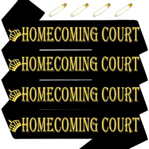 homecoming court sashes with gold glitter, 4 count bulk pack black homecoming party prom sash for pageants homecoming party school dance graduation party decorations accessories (black + gold)