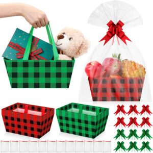 skyygemm 12 pcs christmas basket for gifts empty kit 9.8 x 6.5'', gift basket empty to fill bulk with handles plastic basket bags pull bows twists for holiday xmas party wrapping