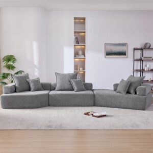 LUMISOL 3 Piece Modular U Shaped Boucle Floor Couch Set, Spacious Sectional Sofa Couch for Living Room, Foam-Filled Sofa Bed for Apartment Office, Convertible Sleeper Couch, Gray